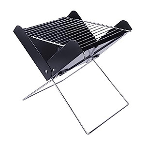 YSSOA 12” Portable Grill Charcoal Barbecue Grill - Folding Grill Notebook Shape Charcoal Grill, Detachable Collapsible, Mini Tabletop Camping Grill BBQ, Black