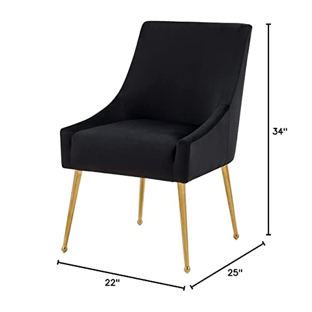 Limari Home Lombardo Collection Modern Style Velvet Upholstered Dining Chair with Back Handle (Set of 2), Black, Gold