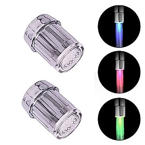 2Pcs 3-Color Temperature Sensitive Gradient LED Water Faucet Light Water Stream Color Changing Faucet Tap Sink Faucet for Kitchen and Bathroom…