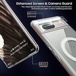 MAKAVO for Google Pixel 7 Case, Magnetic Cover Compatible with MagSafe, Slim Thin Crystal Clear Shockproof Phone Shell with Hard Back & Soft Edge, Camera Lens Protector