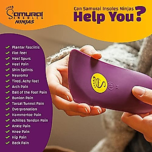 Samurai Insoles Ninjas Plantar Fasciitis Relief Arch Support Shoe Insoles, Women 12 to 12.5, Men 10 to 10.5, Purple
