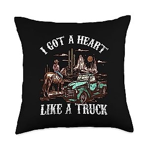 Western Sunset Cowgirl I Got A Heart Like A Truck Vintage Throw Pillow, 18x18, Multicolor