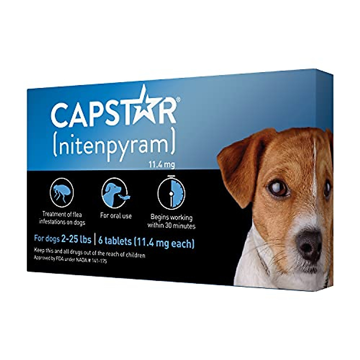 CAPSTAR (nitenpyram) Oral Flea Treatment for Dogs, Fast Acting Tablets Start Killing Fleas in 30 Minutes, Small Dogs (2-25 lbs), 6 Doses