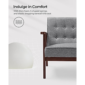 SONGMICS Loveseat Sofa, 2 Seater Cushioned Couch for Small Spaces, Mid-Century Modern 51.2-Inch Wide Seat with Solid Wood Armrests, Easy Assembly, for Living Room Bedroom, Dove Gray ULAC012G01