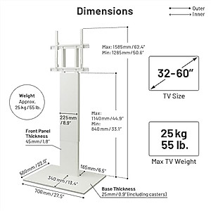 WALL V2 Caster High Type, Japanese Rolling Portable Free-Standing 32-60 Inch Universal TV Stand with Concealed Wheels - Satin Black