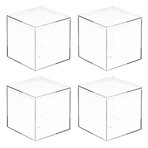 MECCANIXITY Clear Acrylic Plastic Storage Box Square Cube Display Case with Lid, 7.1x7.1x7.1cm Container Box for Small Item, Pack of 4
