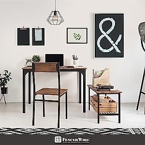 Fencer Wire 4 Pieces Dining Table Set for 4 w/Bench & Chairs, Rectangle Table, Bench & Two Chairs, Space-Saving Dining Set, Modern Table Set for Dining Room, Home, Kitchen w/Storage Rack, Teak Oak