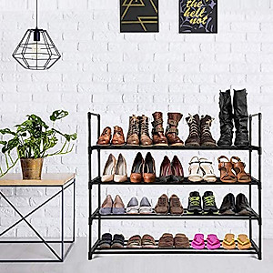 DazHom 4-Tier Shoe Rack, Shoe Racks Storage Organizer Closet, Metal Cabinet Stackable Shoe Rack Tower, Space Saving Organizer Shoe Shelf Durable Holds 20 Pairs, Black