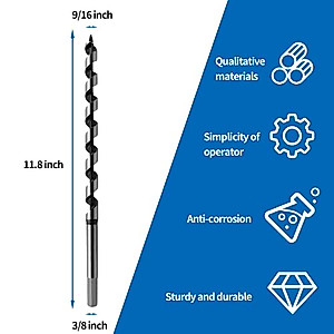 Litoexpe 9/16 Inch x 12 Inch Auger Drill Bit, 3/8-Inch Hex Shank Ship Auger Long Drill Bit for Wood, Plastic, Drywall and Composite Materials