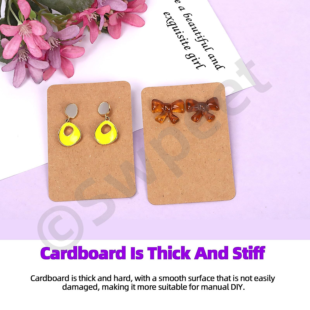 Swpeet 300Pcs Cowhide Color Earring Display Cards Assorment Kit, 100Pcs 3.5 x 2.4 Inches Square Earring Holder Cards with Silicone Earring Backs and Self-Seal Bags for Earrings Necklace Jewelry