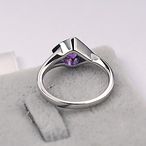 LUO S925 Sterling Silver Unique Infinity Ring Trillion Cut Amethyst Ring Promise Ring for Women US Size 8.5