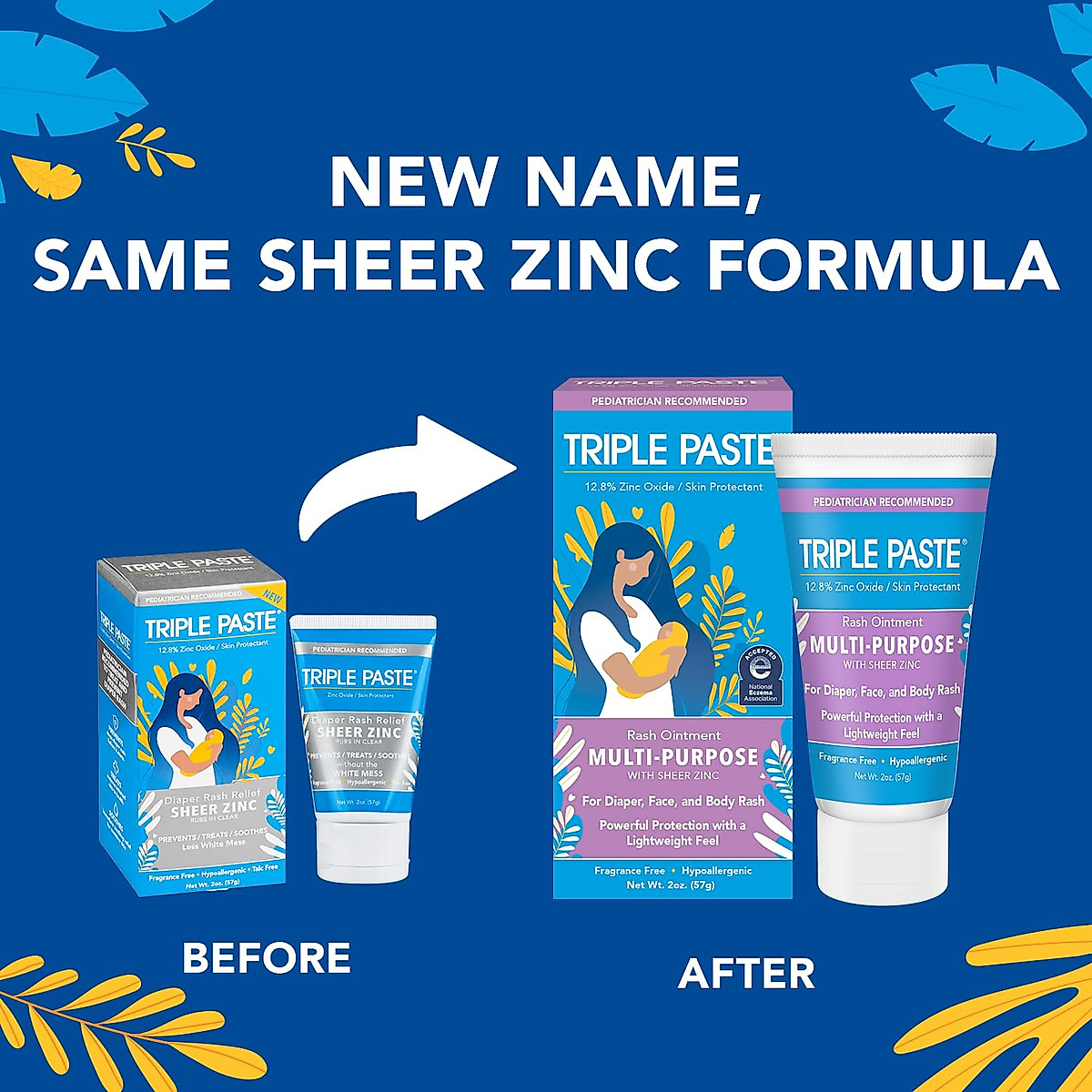 Triple Paste Multi-Purpose Baby Healing Ointment - 2 oz Tube – Diaper Rash Cream and Skin Protectant for Hands, Face & Bottom Treats, Soothes & Prevents with Zinc Oxide (Packaging May Vary)