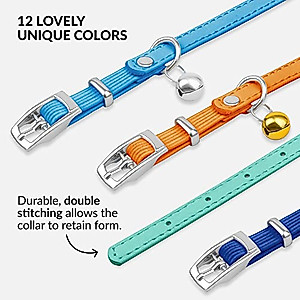 CollarDirect Leather Cat Collar with Bell - Kitten Collar, Small and Big Cat Collar for Boy Cats, Girl Cats with Safety Elastic Strap (Neck Fit 9"-11", Mint Green)