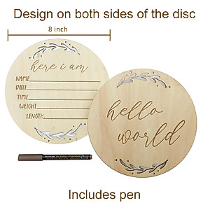 8 inch Large Baby Birth Announcement Sign for Hospital, 2 Sided:Hello World Newborn Sign/Baby Announcement Sign. Incl. Acrylic Marker ink pen (Light)