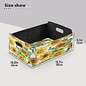 Kigai Sunflower Storage Bins with Handles Felt Fabric Collapsible Storage Basket Organizer Drawers Storage Boxes for Shelf Closet Bedroom (14x5x10Inch)