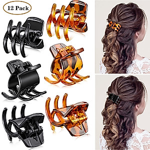 12 Hair Claw Clips, Medium Size 1.3 Inch Jaw Grips for Women with Thick or Medium Hair (Black and Brown)