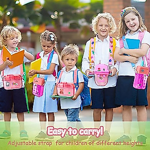 Honeydak 3 Pcs Cute Water Bottles with Straws Camera Ice Cream Bar Watermelon Adjustable Strap Plastic Water Bottle for School Kids (Novel Style,Pink)