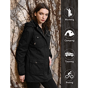 wantdo Women's Winter Military Jacket Outdoor Coat with Removable Hood Black L