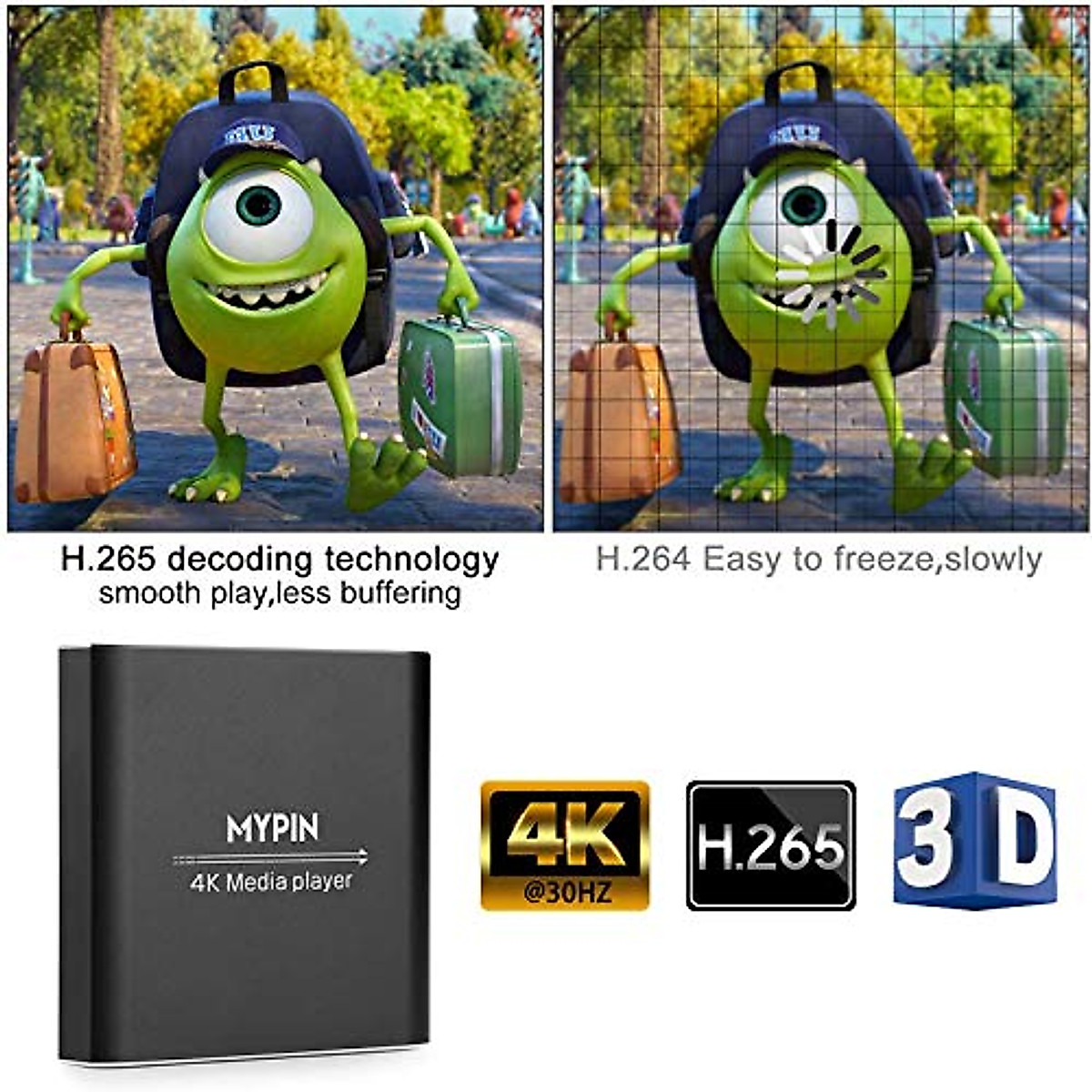 4K Media Player with Remote Control, Digital MP4 Player for 8TB HDD/USB Drive/TF Card/H.265 MP4 PPT MKV AVI Support HDMI/AV/Optical Out and USB Mouse/Keyboard-HDMI up to 7.1 Surround Sound (Black)