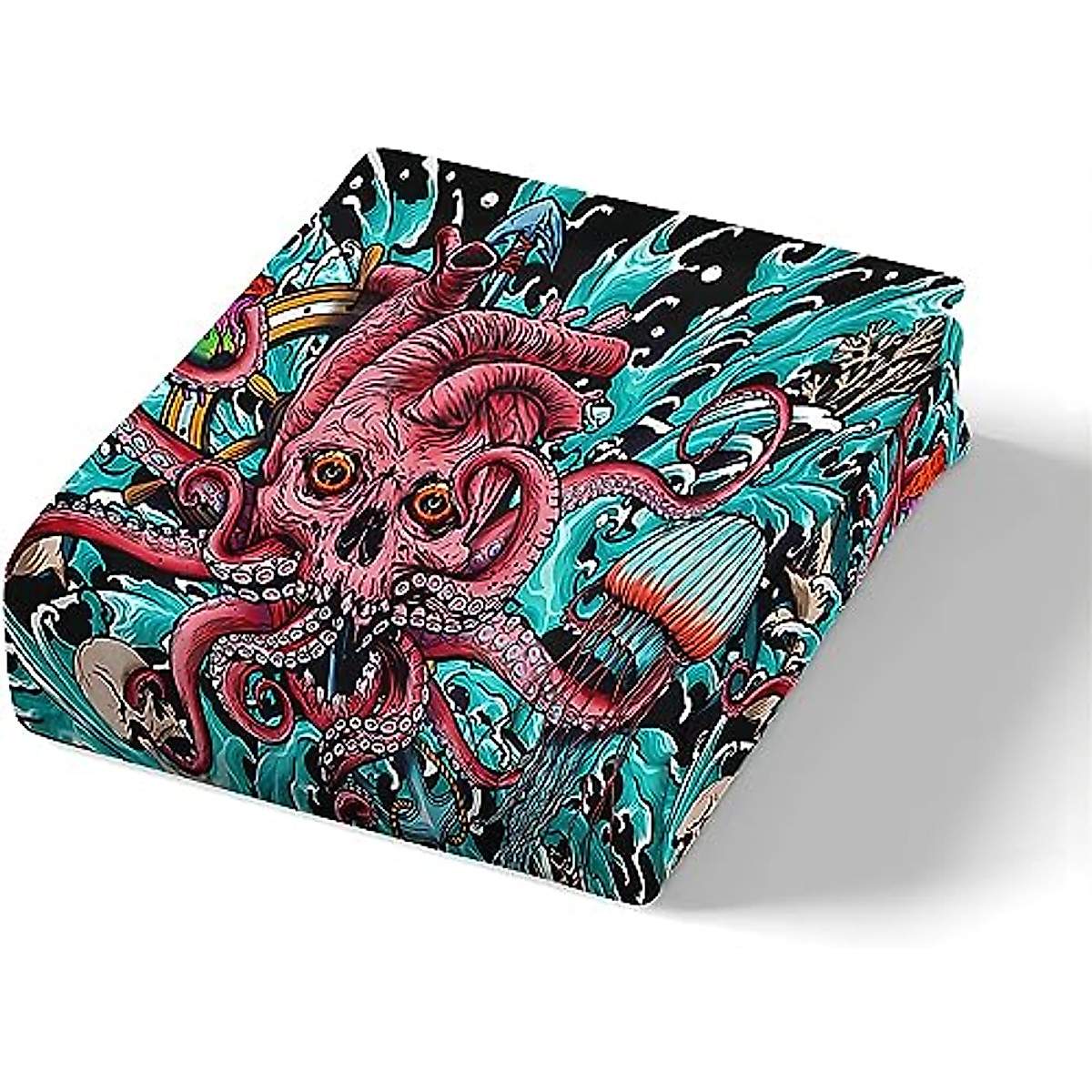 EXINBU Octopus Duvet Cover Set, Full Size Scary Red Skull Octopus Tentacle Bedding Set, Surf Mushroom Sea Monster Duvet Cover, 4 Piece with Gothic Sheet Pillowcases, Happy for Boys Girls