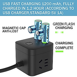 KunHe USB Rechargeable AA Batteries (4 Count) Double A 1.5V 1200 mAh USB AA Rechargeable Battery 4 Pack