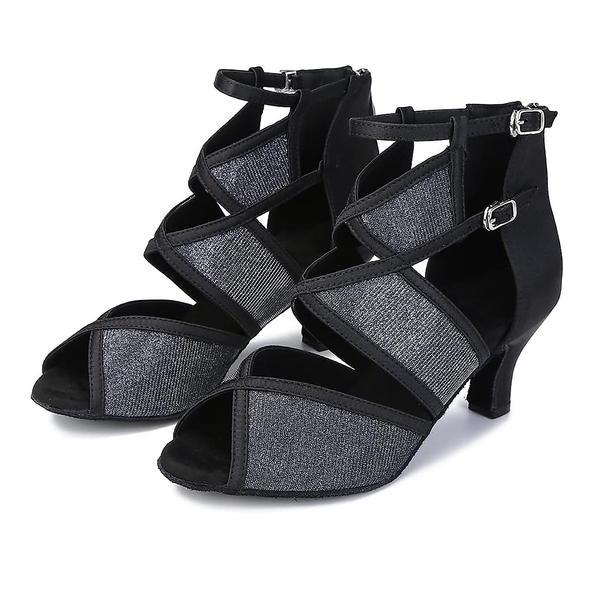 Indoor Womens Ballroom Dance Boots for Social Beginner Salsa Latin Dancing Shoes 2 1/2 inches Heels S23(Black,8)