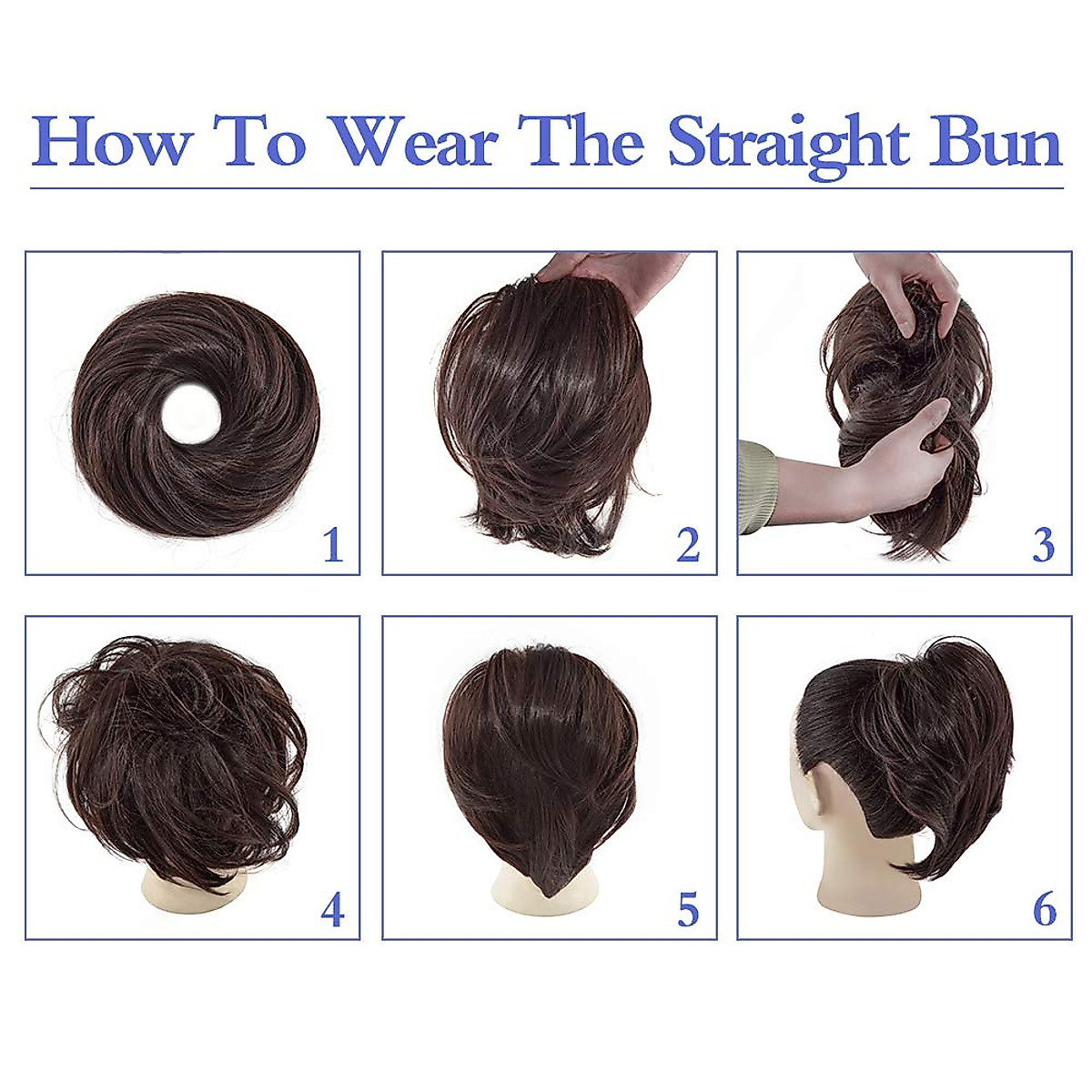 AQINBEL Messy Bun Hair Piece,Straight Hair Buns Hair Piece Short Hair Ponytail Extensions Tousled Updo Bun Hair Pieces with Elastic Rubber Band for Women (Light Ash Brown & Bleach Blonde)