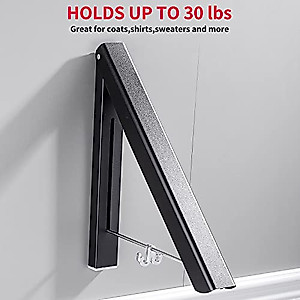 Dr.DJ Retractable Clothes Rack Wall Mounted Clothes Hanger - Foldable Clothes Drying Rack Wall Mount Coat Hangers for Laundry Indoor, Aluminium (1 Rack, Black)