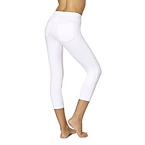No nonsense Women's Classic Denim Capri Leggings with Pockets, White, Medium