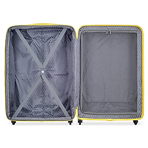 DELSEY Paris Christine Hardside Expandable Luggage with Spinner Wheels, White with Yellow Trim, Checked-Large 28 Inch
