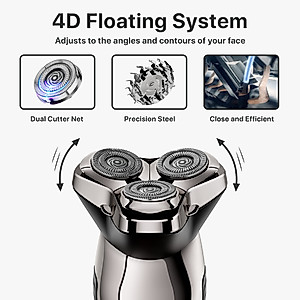 Electric Razor for Men, YASUN Men's Rotary Shaver, Wet/Dry IPX7 Waterproof Electric Shavers for Men with Pop-up Beard Trimmer, Cordless Rechargeable Mens Razor - YS3900 Chrome