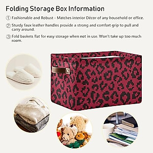 Leopard Knitted Storage Basket Bins Foldable Toy Baskets Organization with Handles Laundry Hamper for Playroom Living Bed Room Office Clothes Nursery,1 pcs
