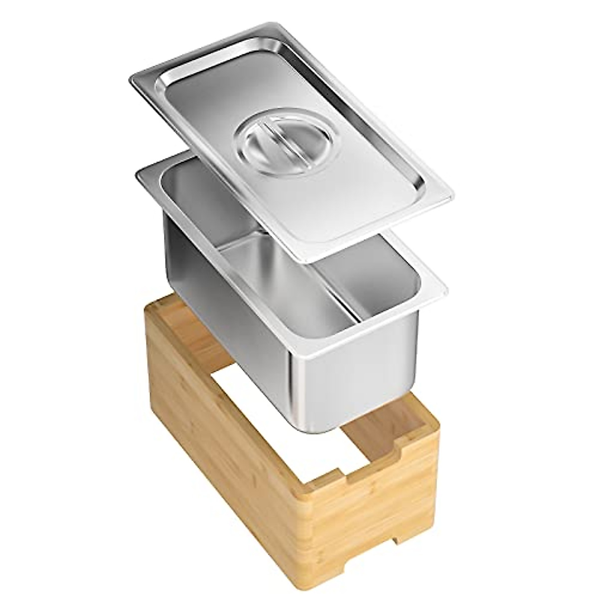 Merysen Kitchen Compost Bin- 1.6 Gal Smell Proof, Rust Proof Stainless Steel Insert, Countertop Composter Bin with Lid and Bamboo Box - Indoor Compost Bin Kitchen