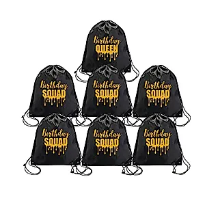 Syiomlis 7 Pack Drawstring Bags,birthday squad bags for women, girls,Bachelorette Party,Present Set birthday party favor,birthday squad Drawstring Bags, Gift Bags for birthday gift idea (Black)