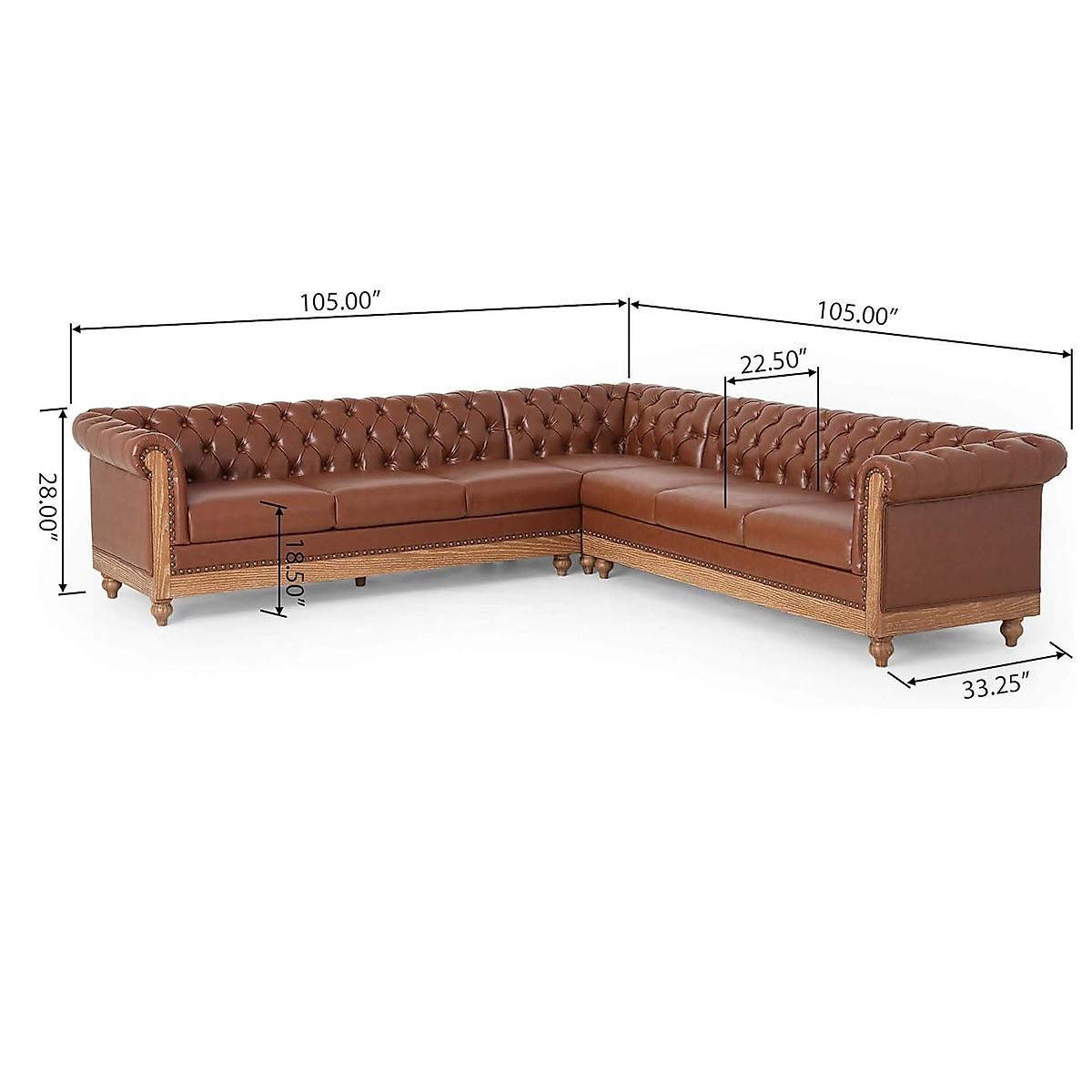 Acosure 6 Seat Sectional L Shaped Leather Sofa with Solid Wood Legs,Modular Couches with Tufted Backrest and Metal Rivets,for Living Room,Apartment,Light Brown