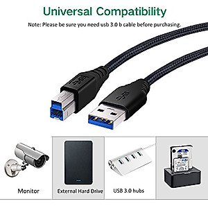 Besgoods USB 3.0 Cable A-Male to B-Male [1.5ft/50cm] Short Cable Braided Cord- 2Pack, Black