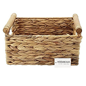 Storage Basket made by Water Hyacinth with Wood Handles, Arts and Crafts. (Medium)