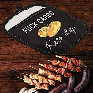 LEVLO Funny Diet Keto Life Oven Mitt with Hot Pads Diet Graphic Gift Fu*k Carbs Keto Life Pot Holder for Friend Family (Carbs Keto Life)