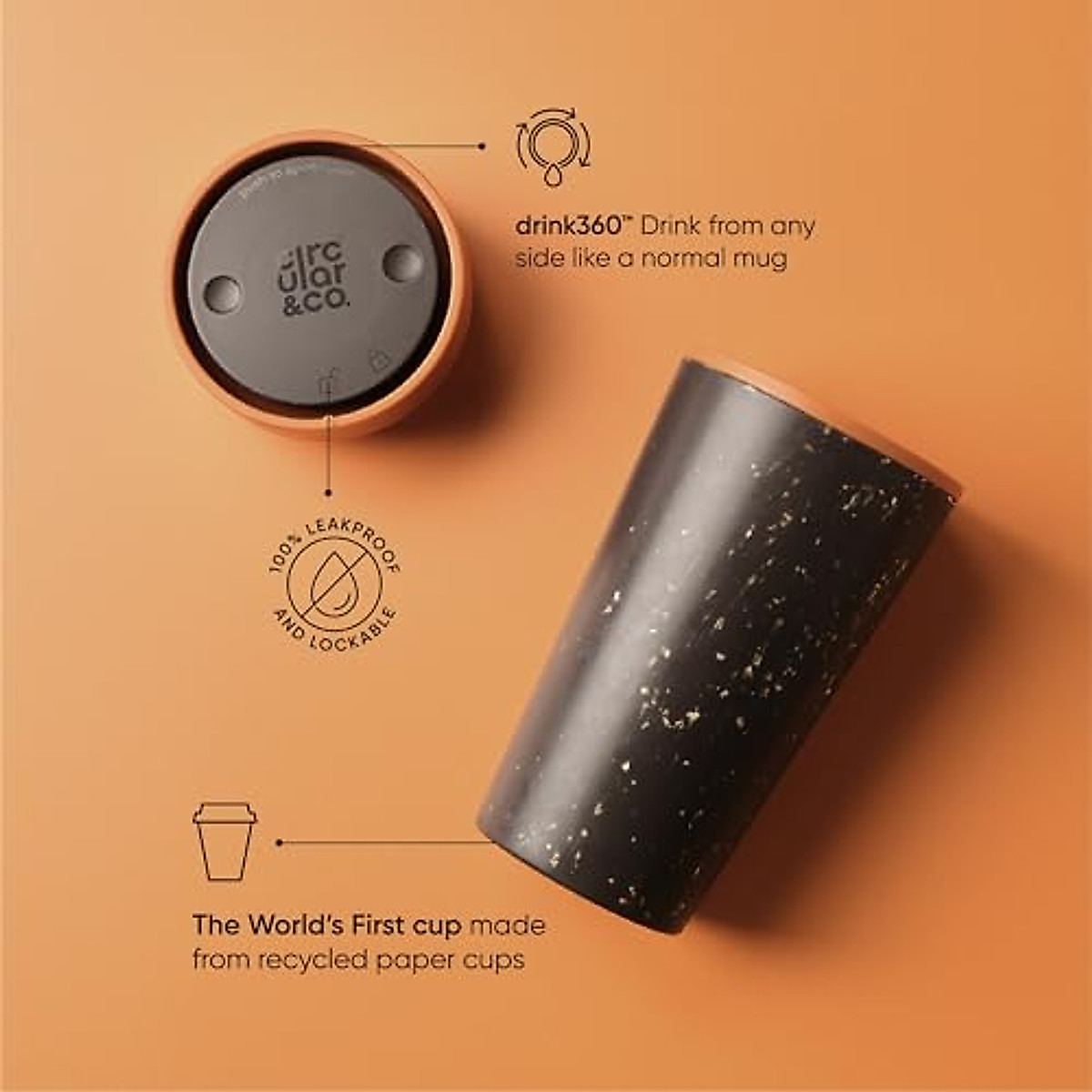 Circular & Co Insulated Reusable Coffee Cup - 8oz/227ml - Small Travel Mug - 100% Leakproof & Lockable - Push Top, One Hand Open, 360 Drinking Coffee Tumbler - Recyclable - BPA Free, Dishwasher Safe