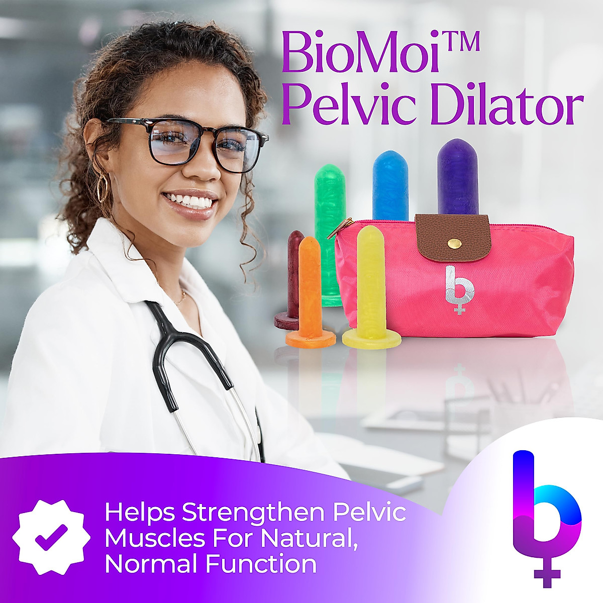 BioMoi Silicone Pelvic Dilator Kit | Pelvic Equipment for Stretching | Comfortable Pelvic Floor Muscle Trainer | Silver Protected | with Bag | Full Set | (Pack of 6)