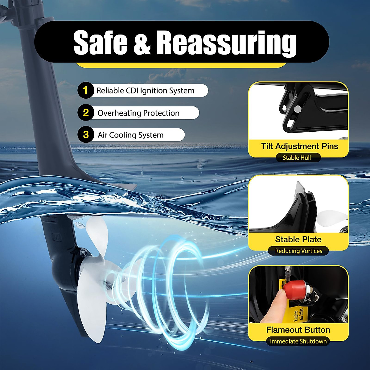 BJTDLLX 4 Stroke 4HP Outboard Motor, 52CC 2800W Outboard Motor Boat Engine, Heavy Duty Fishing Boat Engine Marine Engine for Fishing Aquaculture Outdoor Adventure