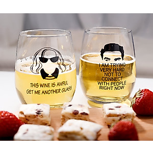 Stemless Wine Glasses Set of 2,Funny Wine Glass for Women with Sayings,I am Trying Very Hard Not to Connect with People Right Now,Housewarming gifts for New Home,Unique Gifts for Women,15 oz