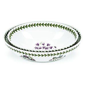 Portmeirion Botanic Garden Set of 2 Oval Nesting Bowls | 8 & 9 Inch Nesting Bowls with Cyclamen and Daisy Motifs | Made from Porcelain | Microwave and Dishwasher Safe