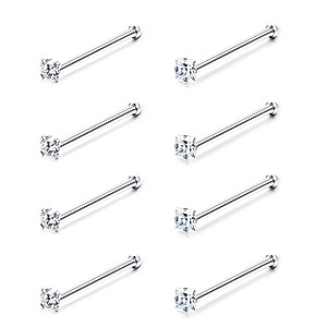 VALDEAS 20G Nose Ring Studs CZ 316L Stainless Steel for Women 8 Pcs Bone Rings Set Austrian Cubic Zirconia Piercing Jewelry Round Square Shapes Stud 1.5MM