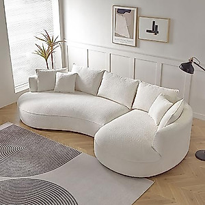 Left-Facing Cloud Curved Sofa Boucle Sectional Couch with Extra Wide Chaise Lounge and Pillows, Luxury Minimalist L-Shaped Leisure Sofá, 6-Seat Oversized Sofa&Couches for Living Room Apartment
