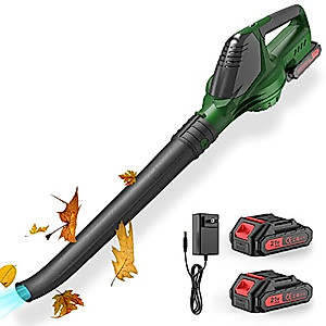 21V Leaf Blower Cordless with Battery and Charger, 5 Speeds Adjustable Cordless Battery Operated Blower for Lawn Care, Small Electric Cordless Leaf Blower with 2 Batteries Cordless Blower