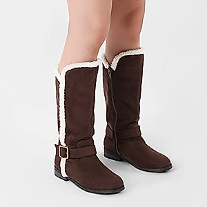 DREAM PAIRS SDBO2213K Girls Knee High Boots Side Zipper Mid Calf Boots Brown Size 3 Little Kid