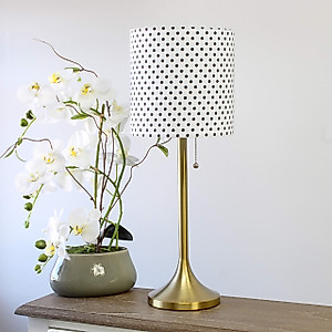 Simple Designs LT1076-GDD Tapered Fabric Drum Shade Table Lamp, Gold and Polka Dot