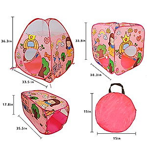 LTKX 3pc Kids Play Tent for Girls, Crawl Tunnel, Princess Tents for Toddlers, Indoor/Outdoor Pop Up Playhouse for Baby, Pink