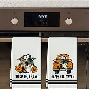 AnyDesign Halloween Kitchen Dish Towel 18 x 28 Inch Halloween Gnome Pumpkin Truck Love Tea Towel Trick or Treat Drying Dishcloth Hand Towel for Kitchen Cooking Bake, 4 Packs